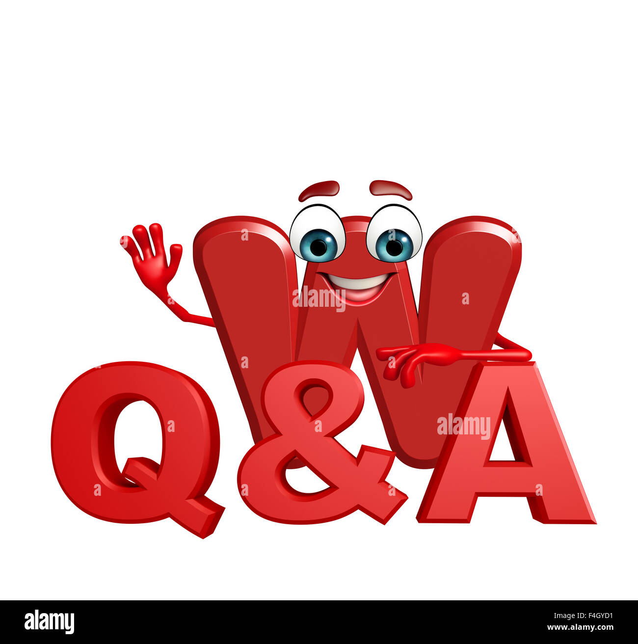 3d rendered illustration of alphabet W Cartoon Character with Q and A ...