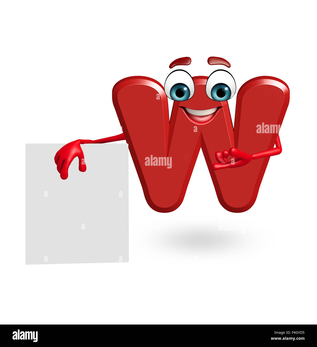 3d rendered illustration of alphabet W Cartoon Character with sign ...