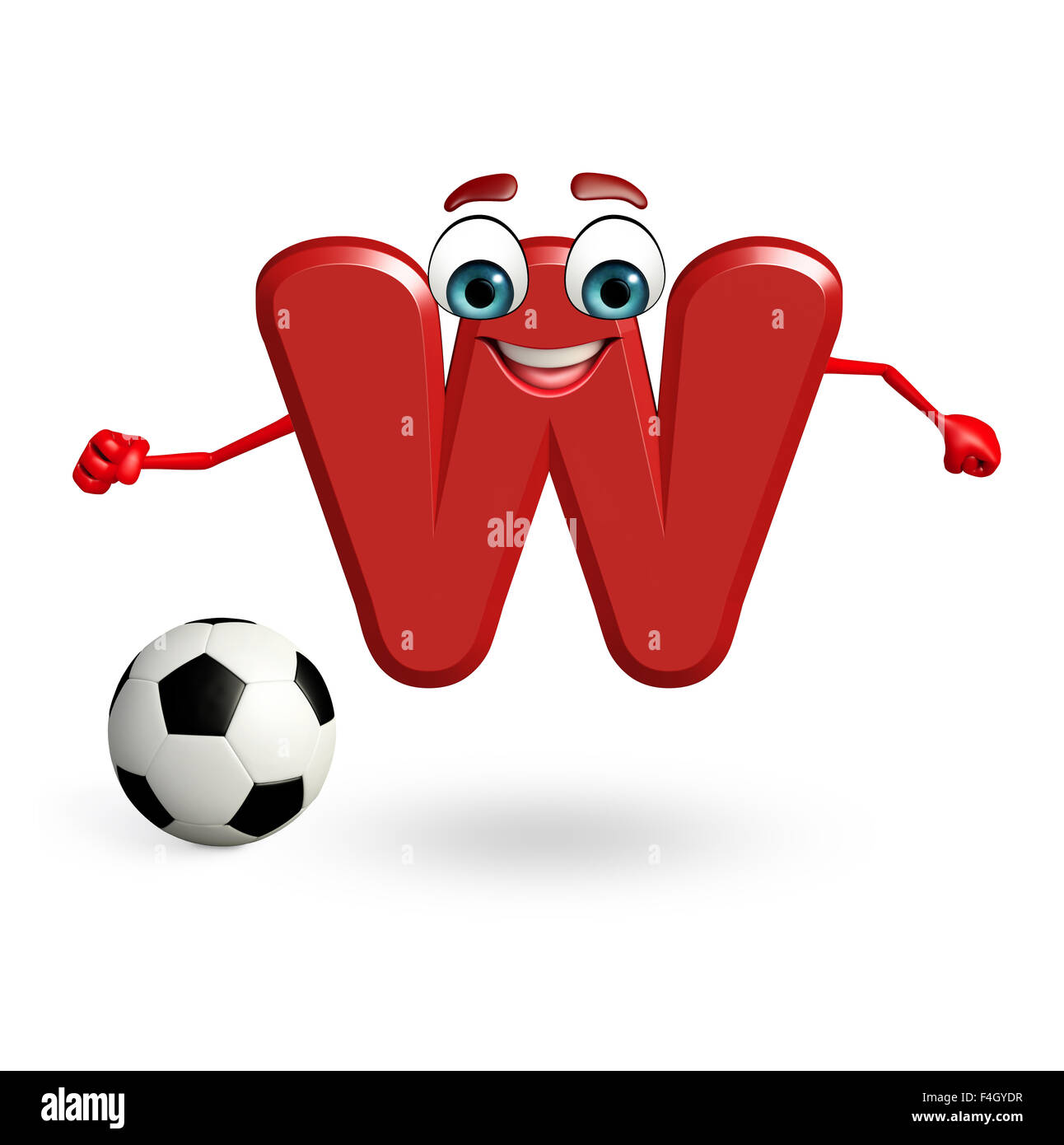 3d rendered illustration of alphabet W Cartoon Character with football ...