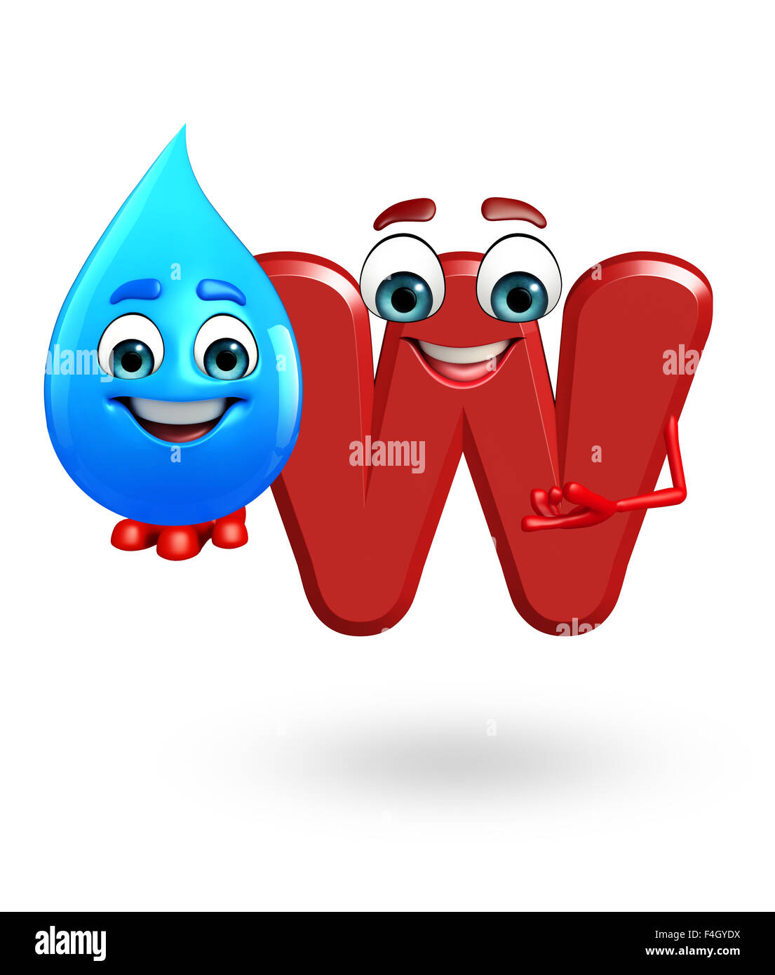 3d rendered illustration of alphabet W Cartoon Character with water ...