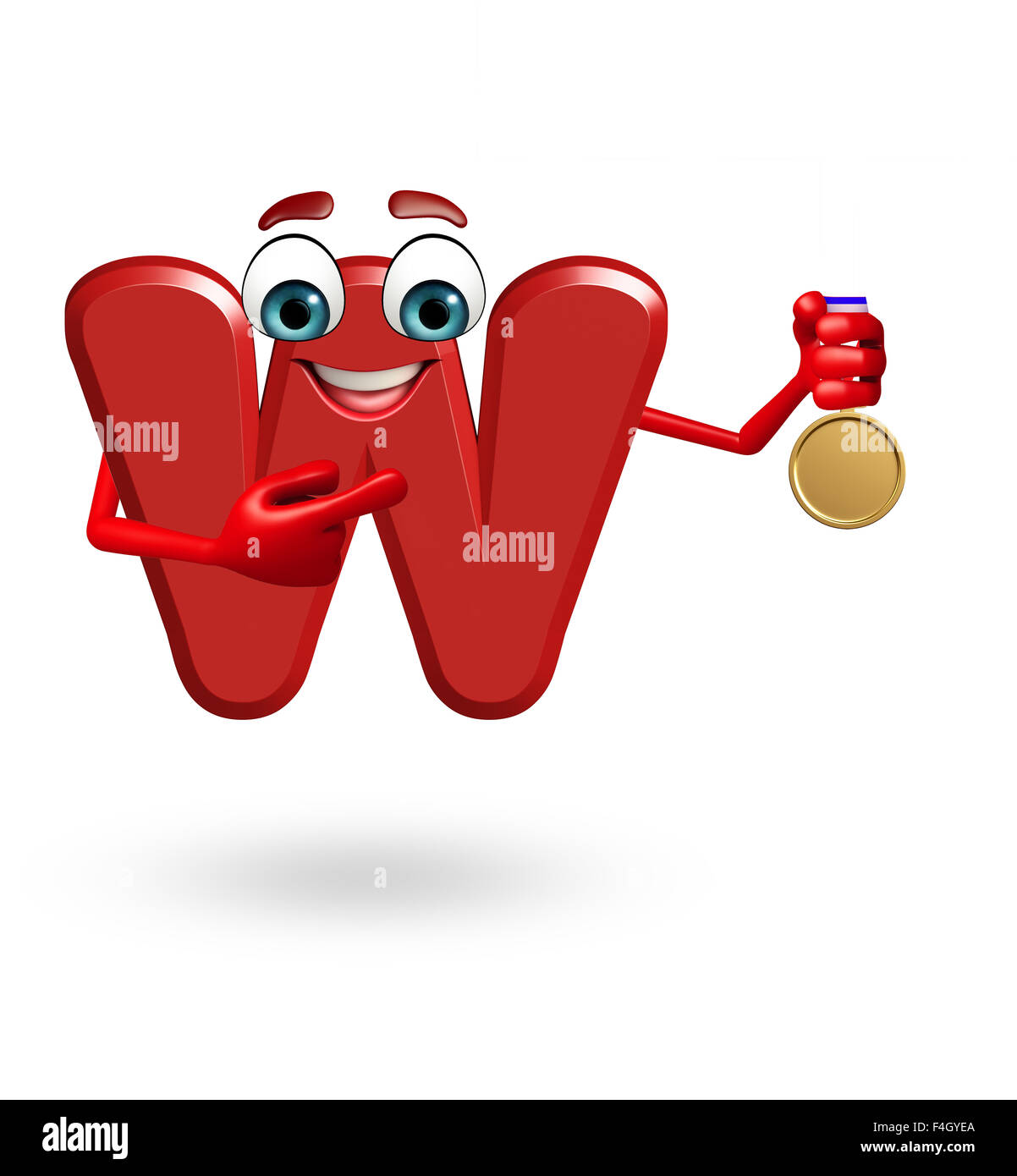 3d rendered illustration of alphabet W Cartoon Character with medal ...