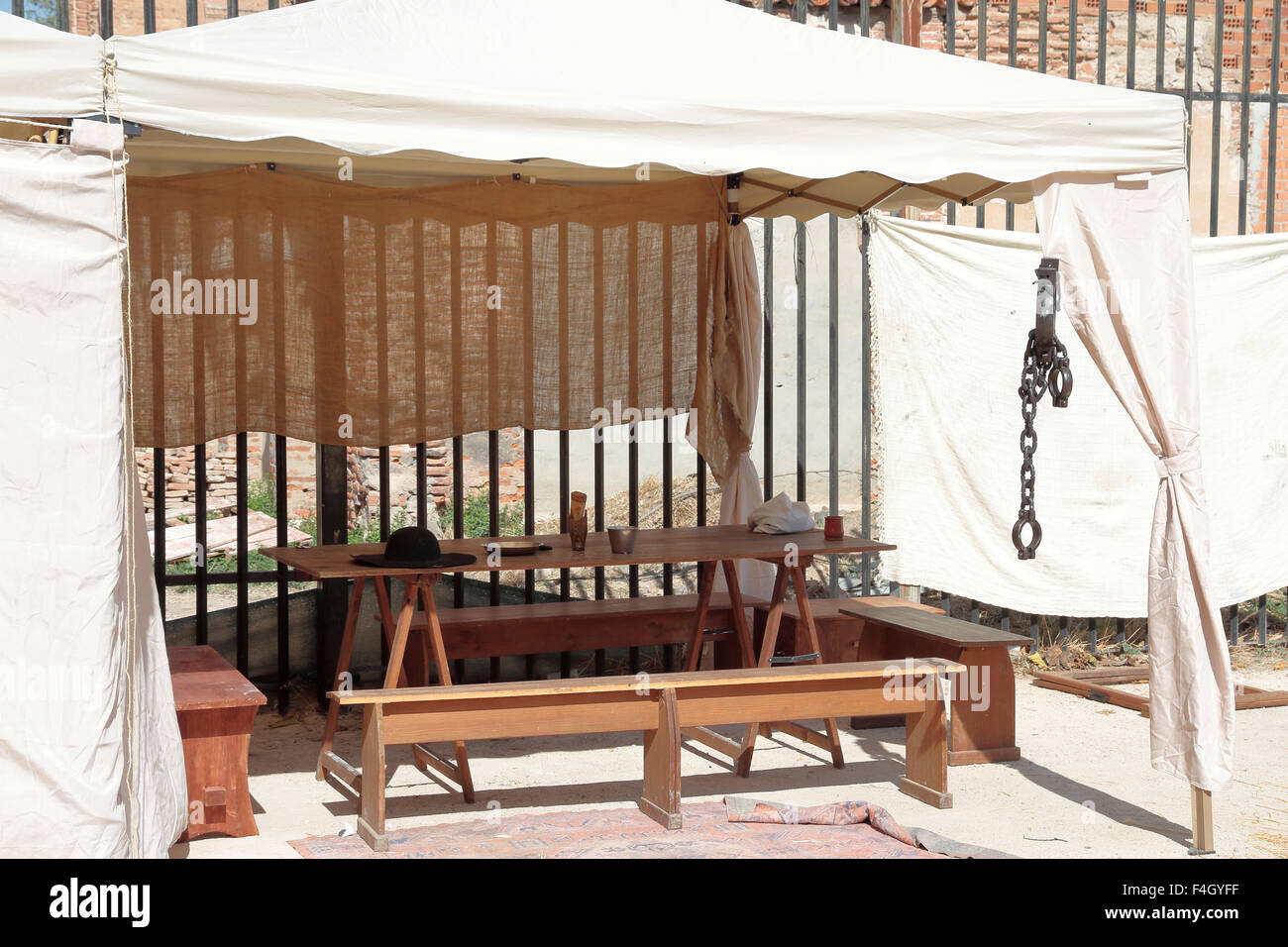 outdoor tavern on the recreation of a camp of Renaissance period Stock ...