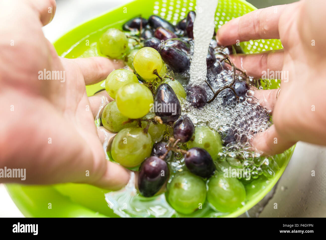 Hands washing a fresh grapes under the tap Stock Photo - Alamy
