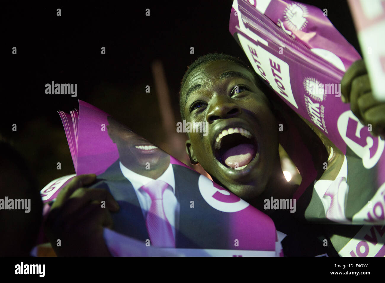 Port Au Prince, Haiti. 17th Oct, 2015. A supporter of the ruling Tet ...