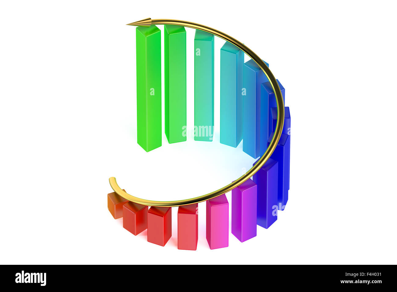 Growing pie bar chart with arrow isolated on white background Stock ...