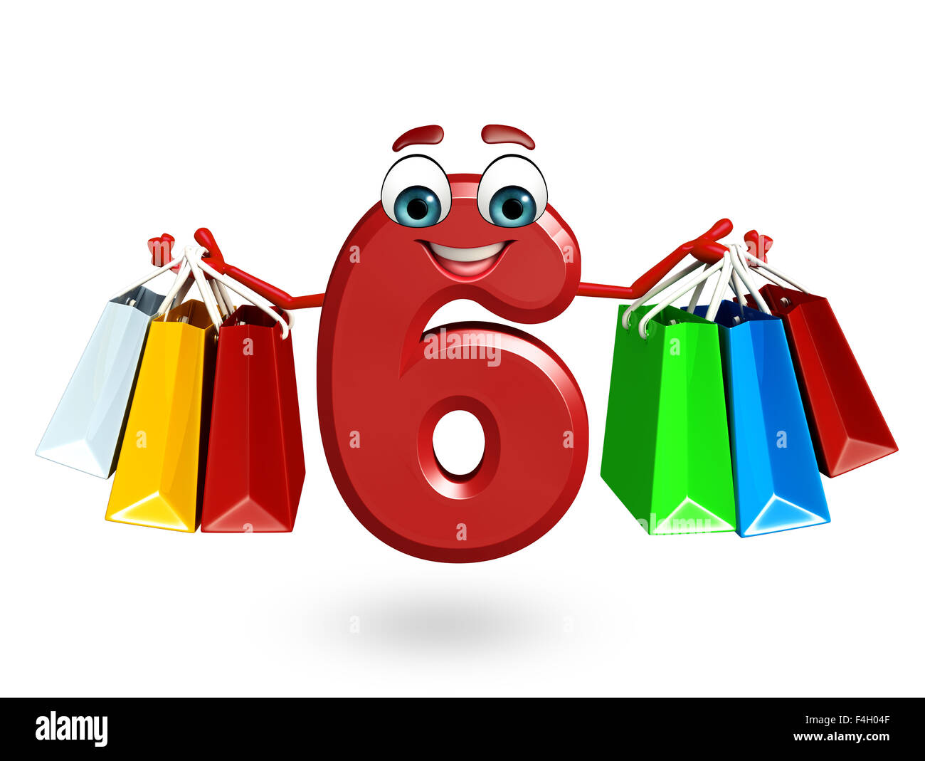 3d rendered illustration of cartoon character of six digit with ...