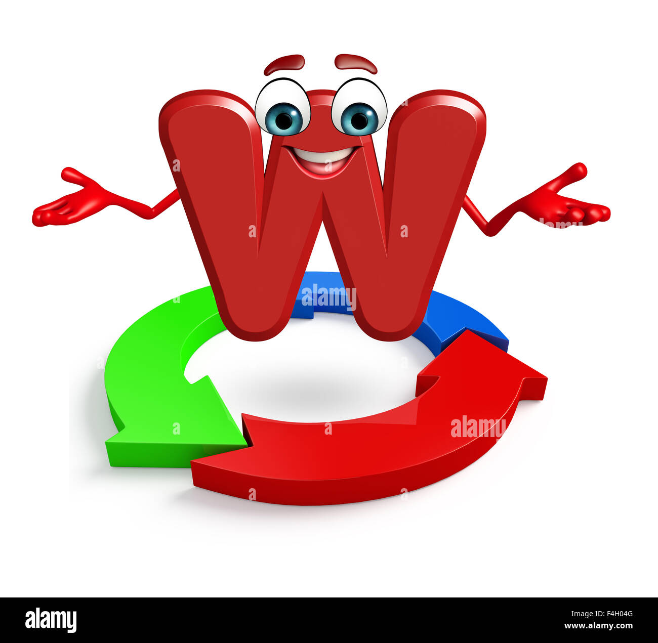 3d rendered illustration of alphabet W Cartoon Character with arrow ...