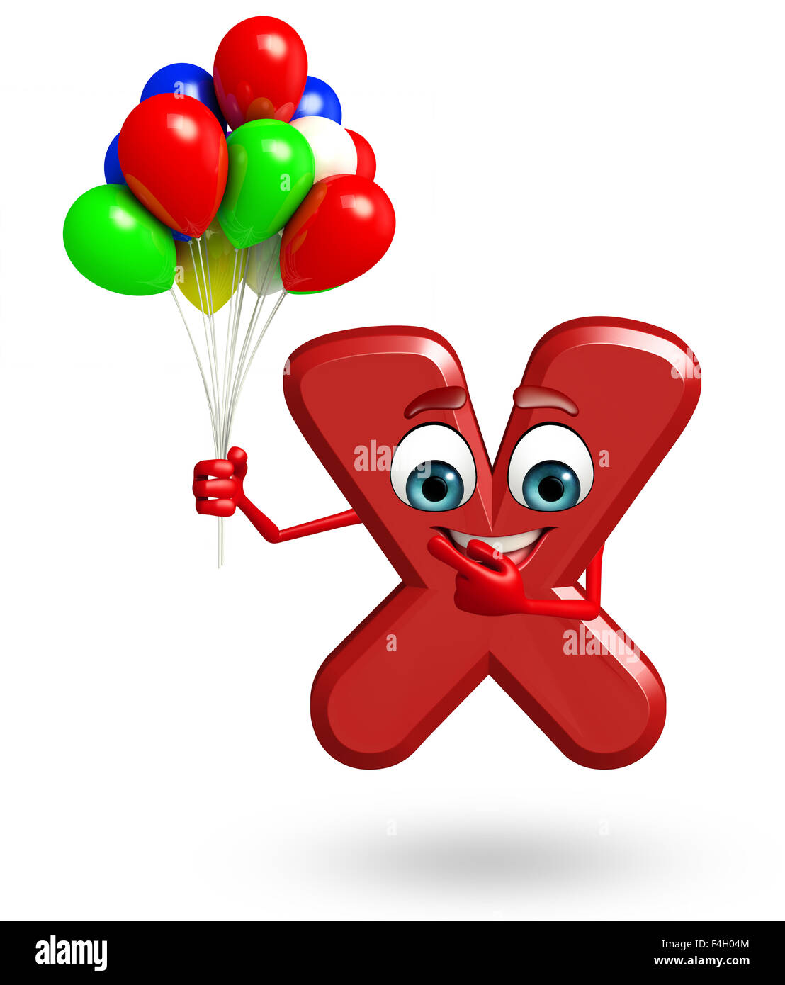 3d rendered illustration of alphabet X Cartoon Character with balloons ...