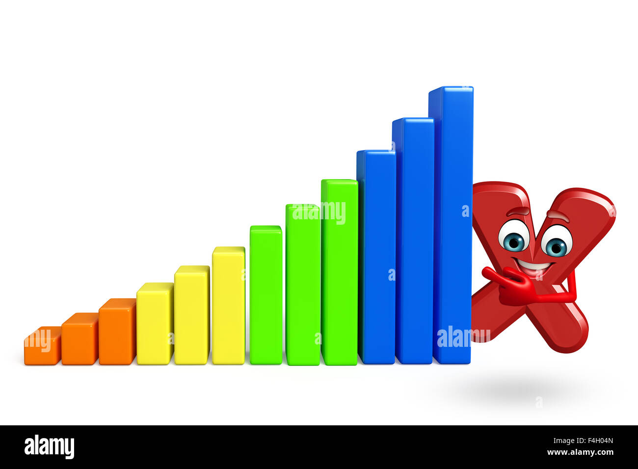 3d rendered illustration of cartoon character of X with business graph ...