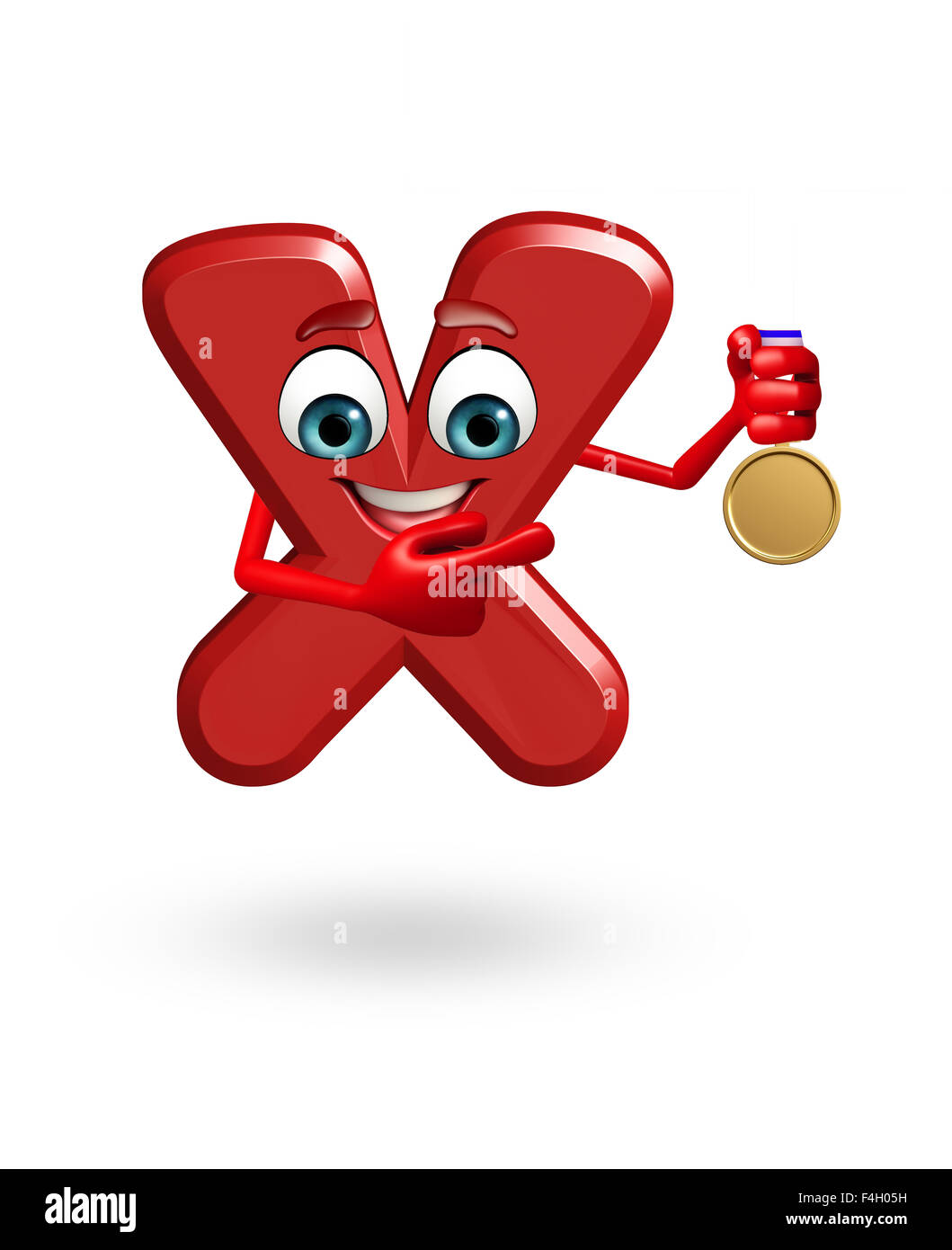 3d rendered illustration of alphabet X Cartoon Character with medal ...