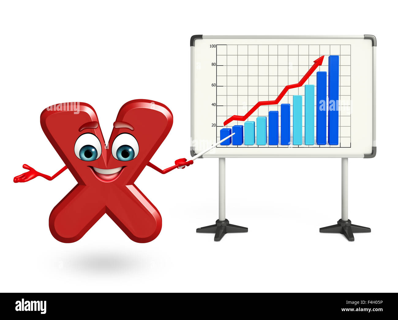 3d rendered illustration of cartoon character of X with business graph ...