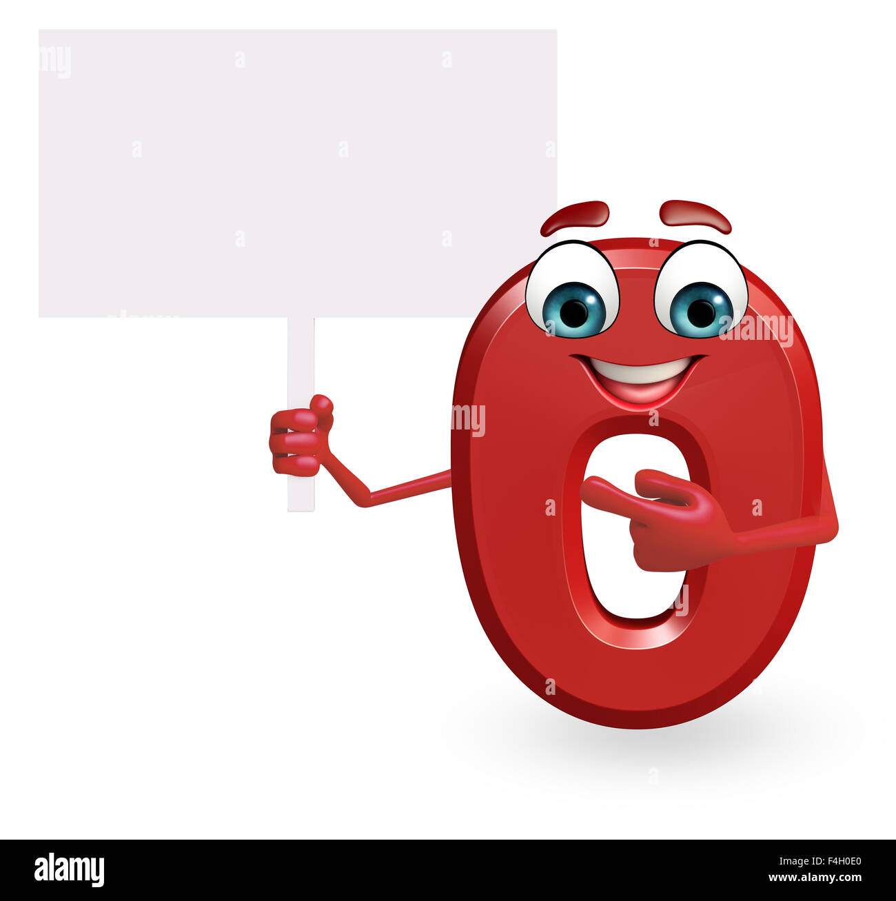 3d rendered illustration of Cartoon character of zero digit with sign ...