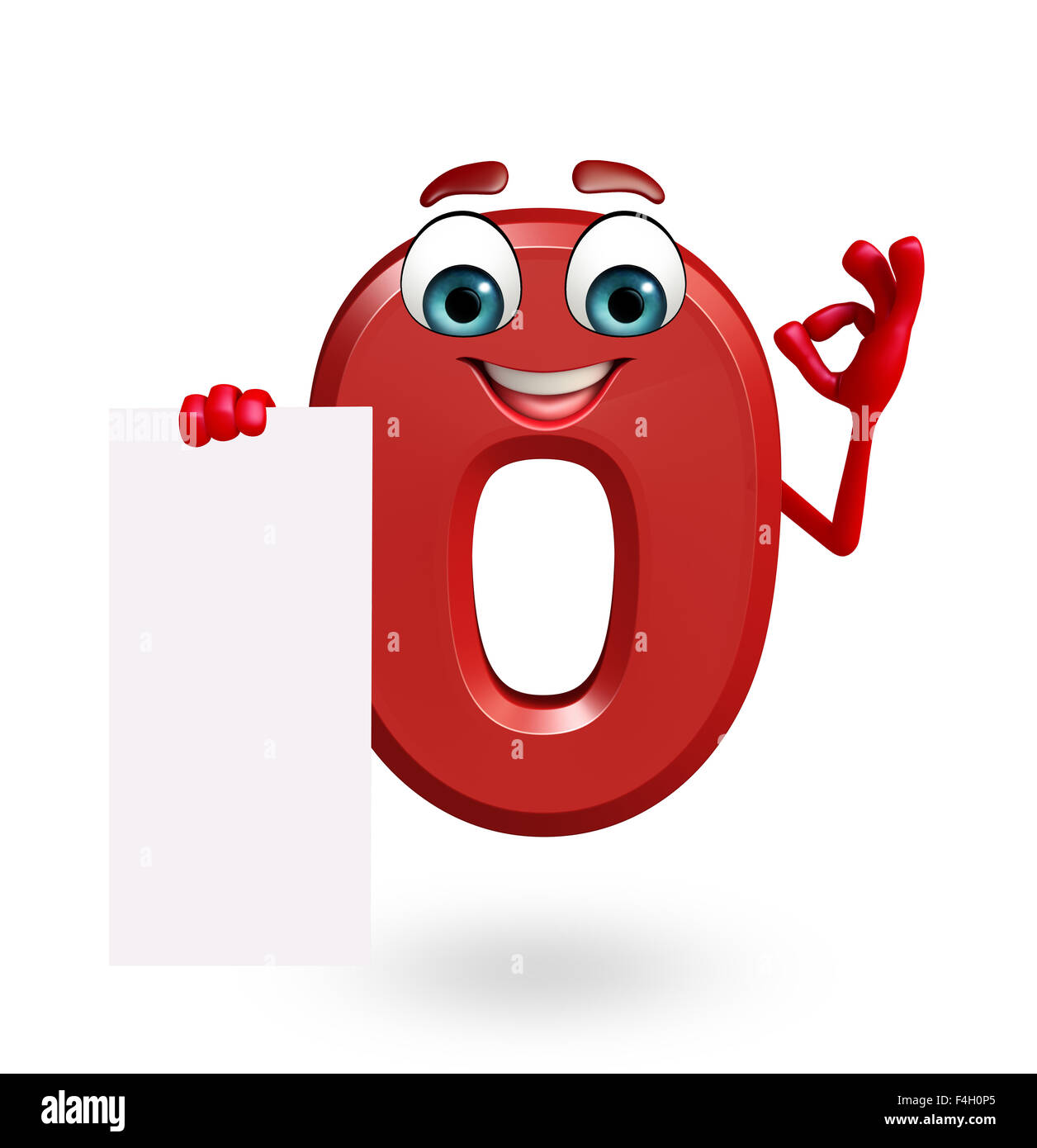 3d rendered illustration of Cartoon character of zero digit with sign ...