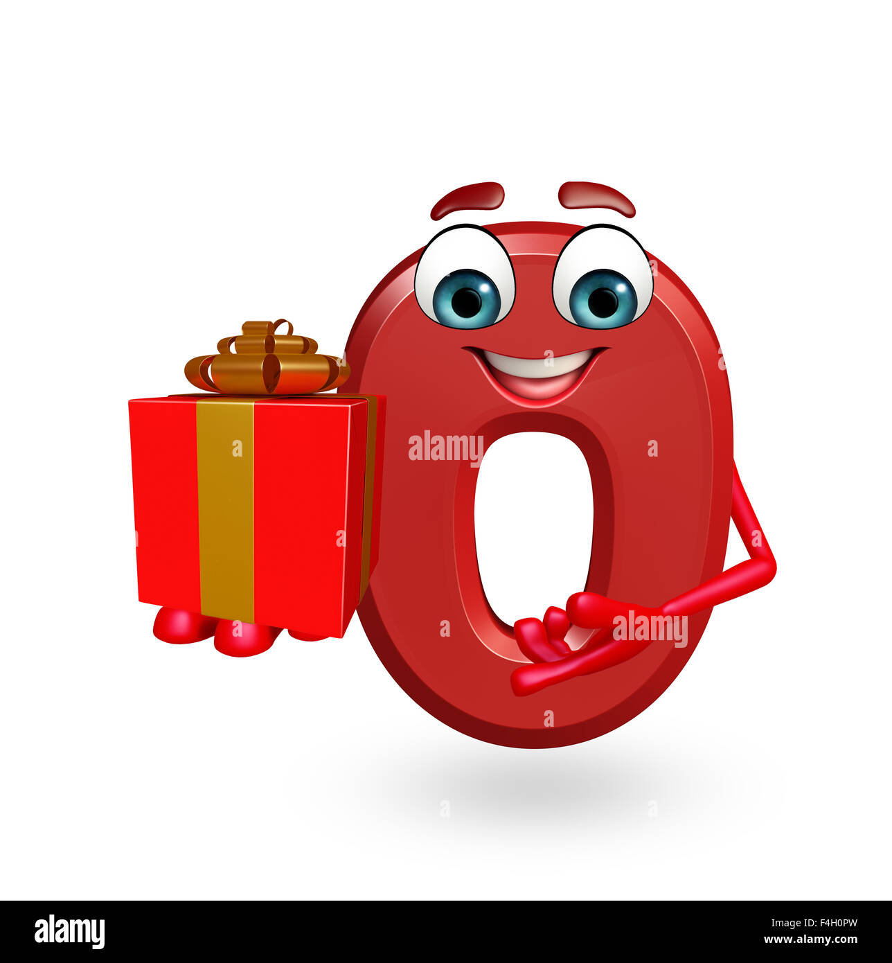 3d rendered illustration of Cartoon character of zero digit with gifts ...
