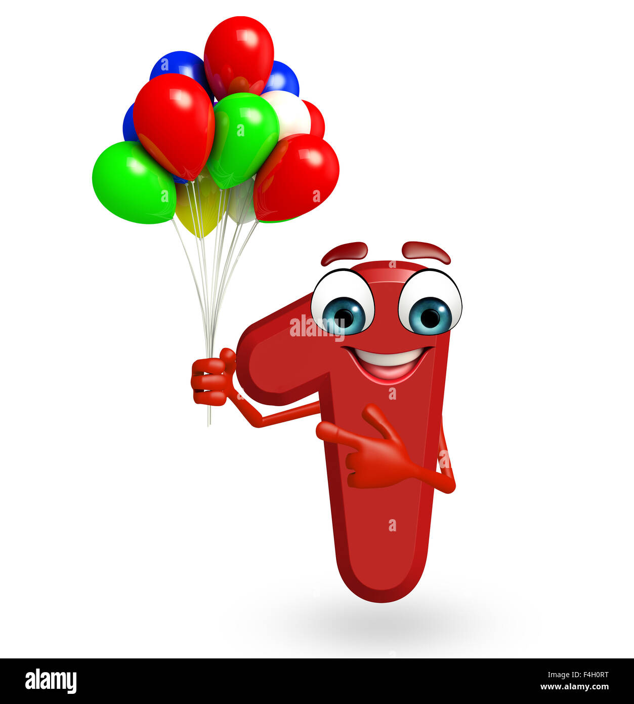 3d rendered illustration of cartoon character of one digit with ...