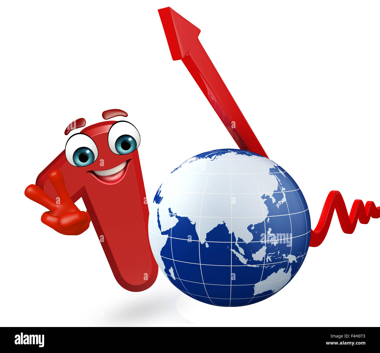 3d rendered illustration of cartoon character of one digit with globe ...