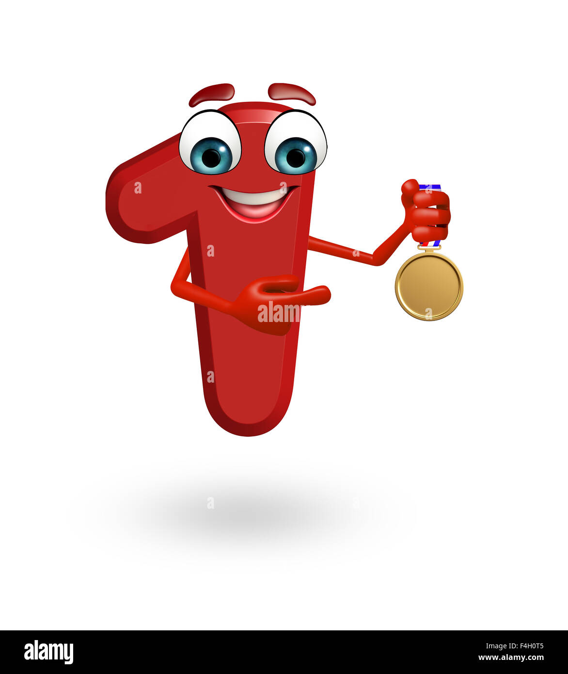 3d rendered illustration of cartoon character of one digit with medal ...