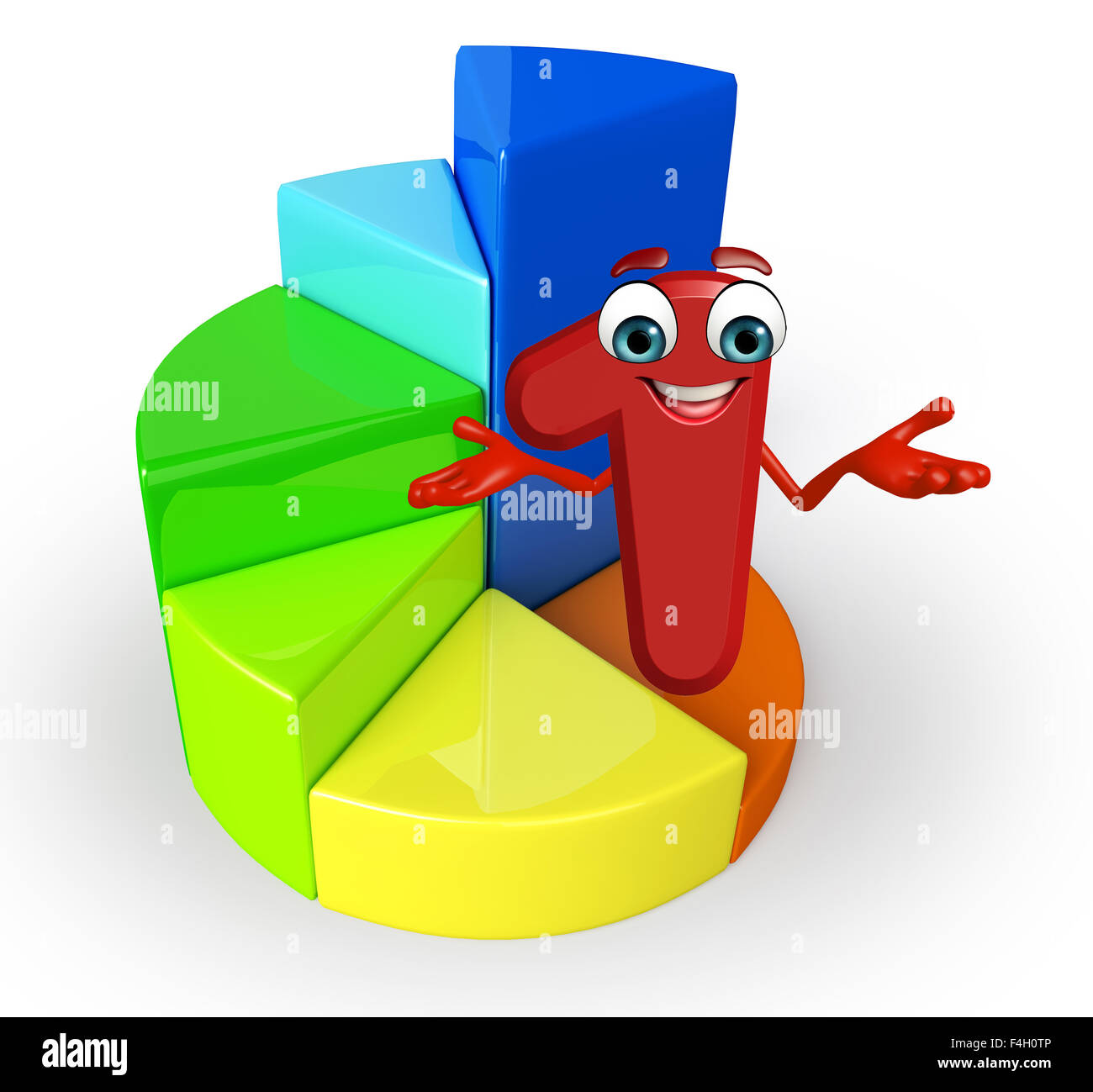 3d rendered illustration of cartoon character of one digit with ...