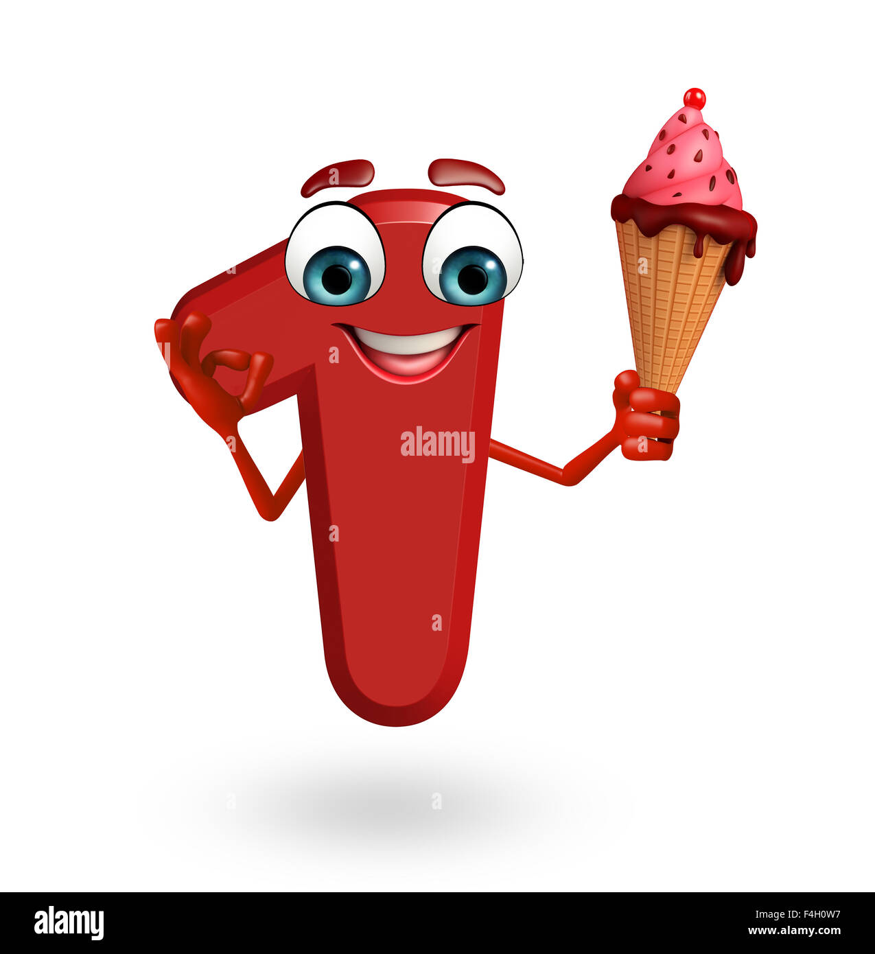 3d rendered illustration of cartoon character of one digit with ...