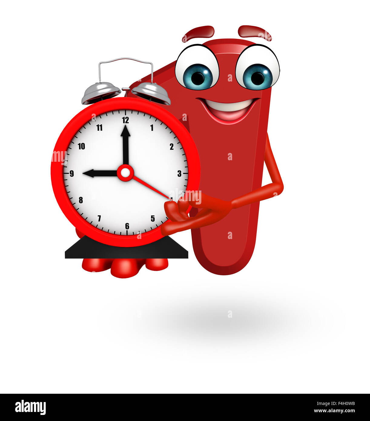 3d rendered illustration of cartoon character of one digit with clock ...