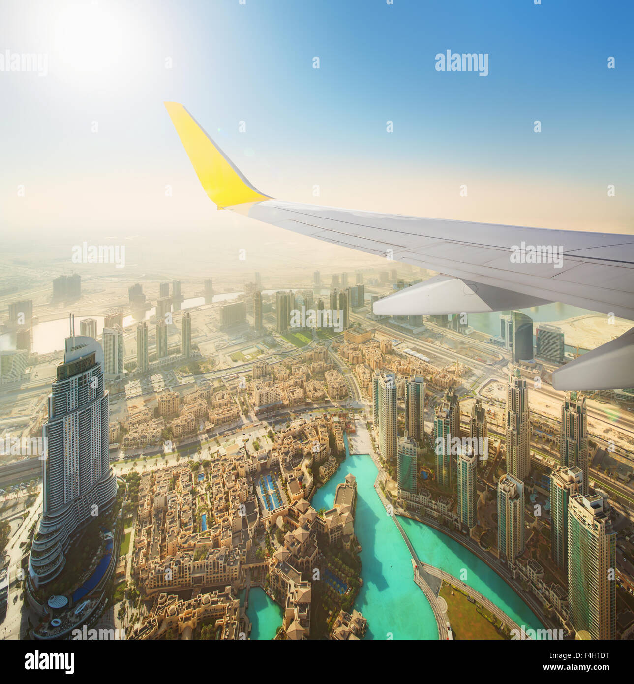 Cityscape of Dubai from aeroplane window, bird view, UAE Stock Photo ...