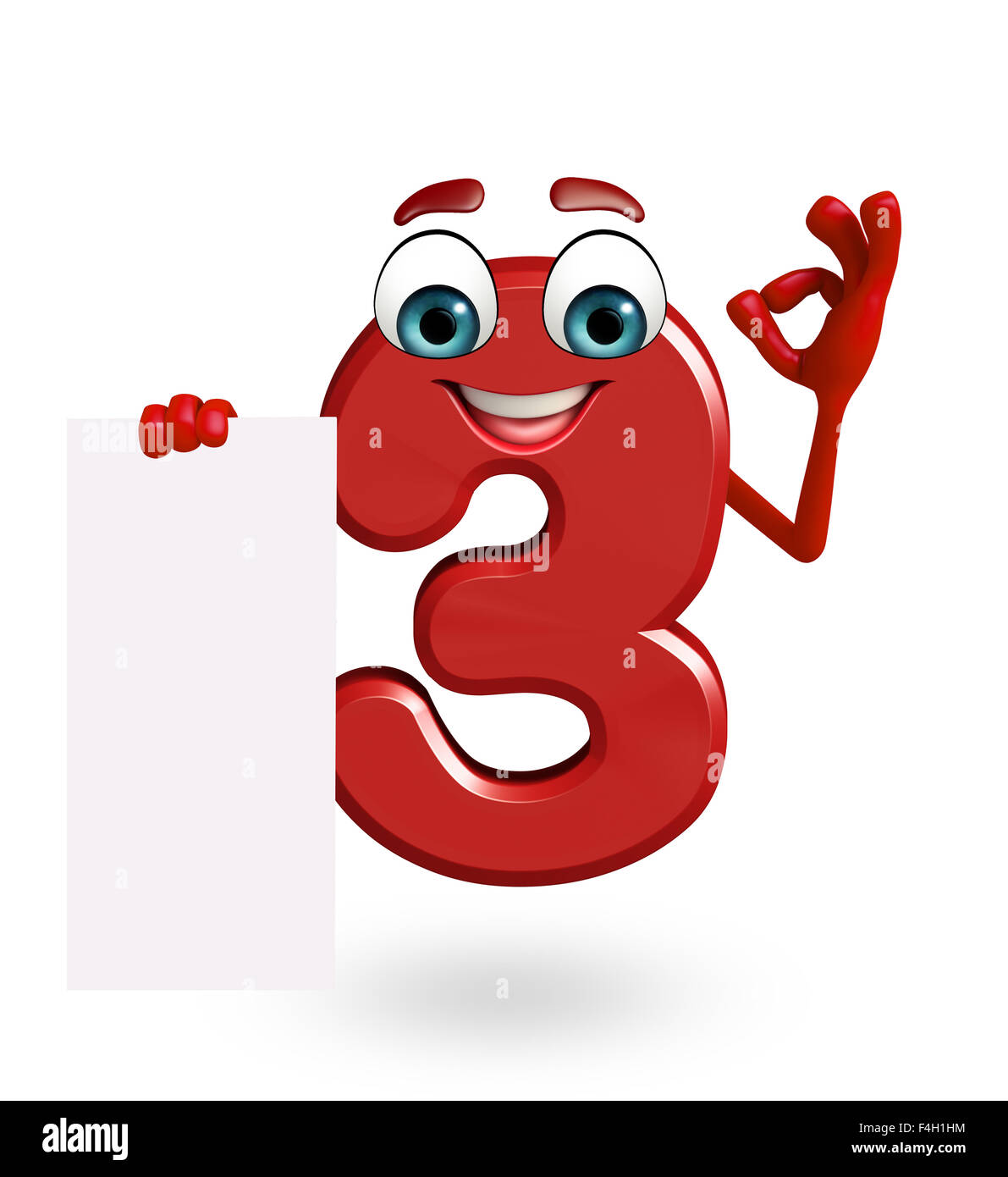 3d rendered illustration of cartoon character of three digit with sign ...