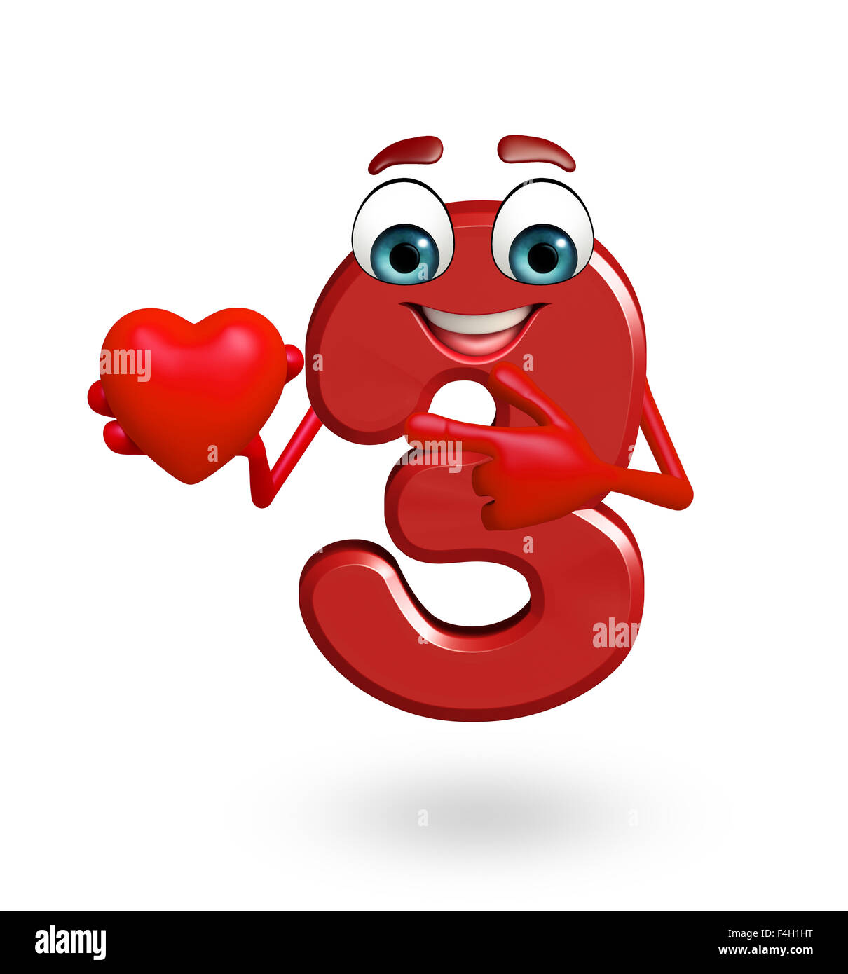 3d rendered illustration of cartoon character of three digit with heart ...