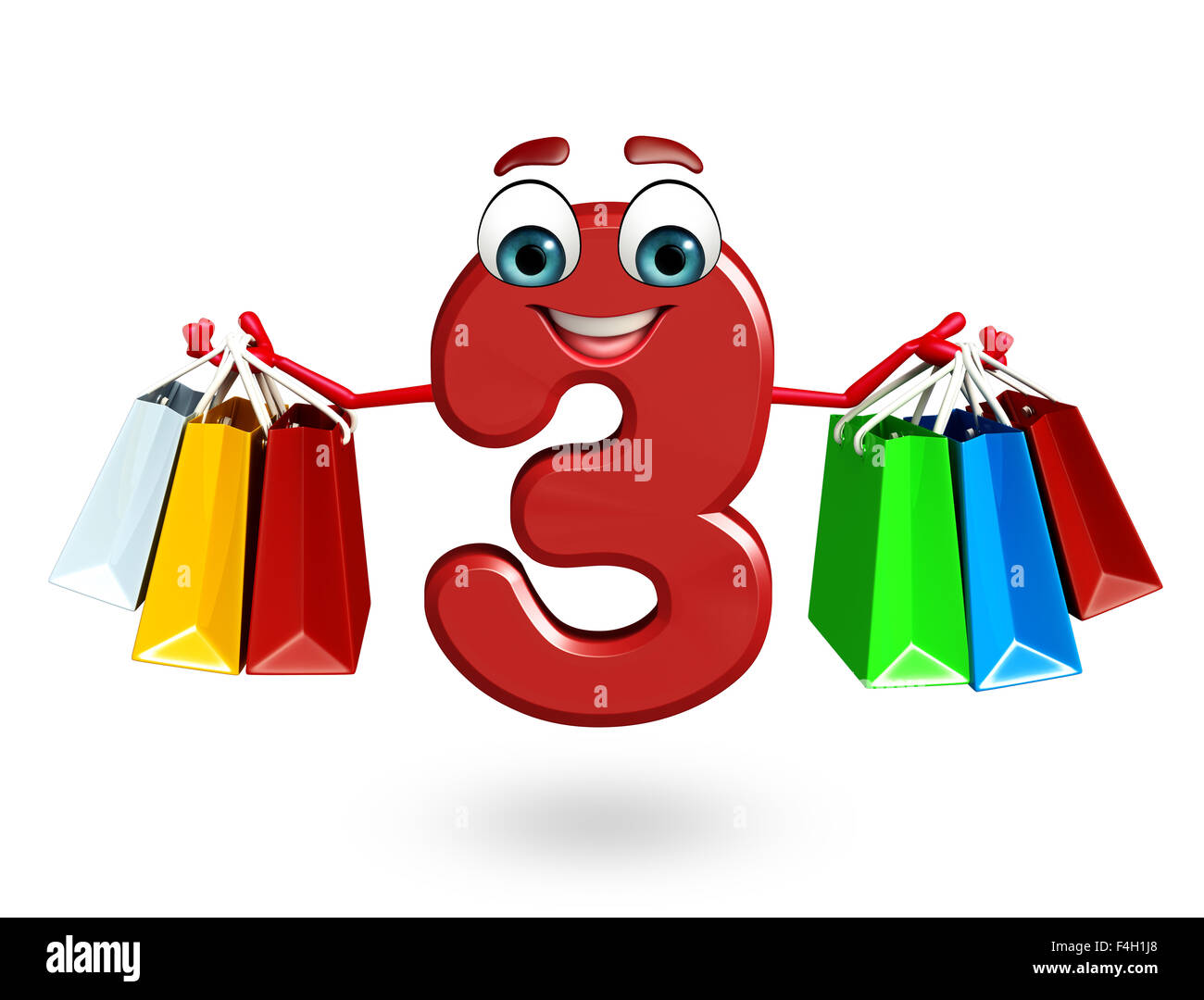 3d rendered illustration of cartoon character of three digit with ...