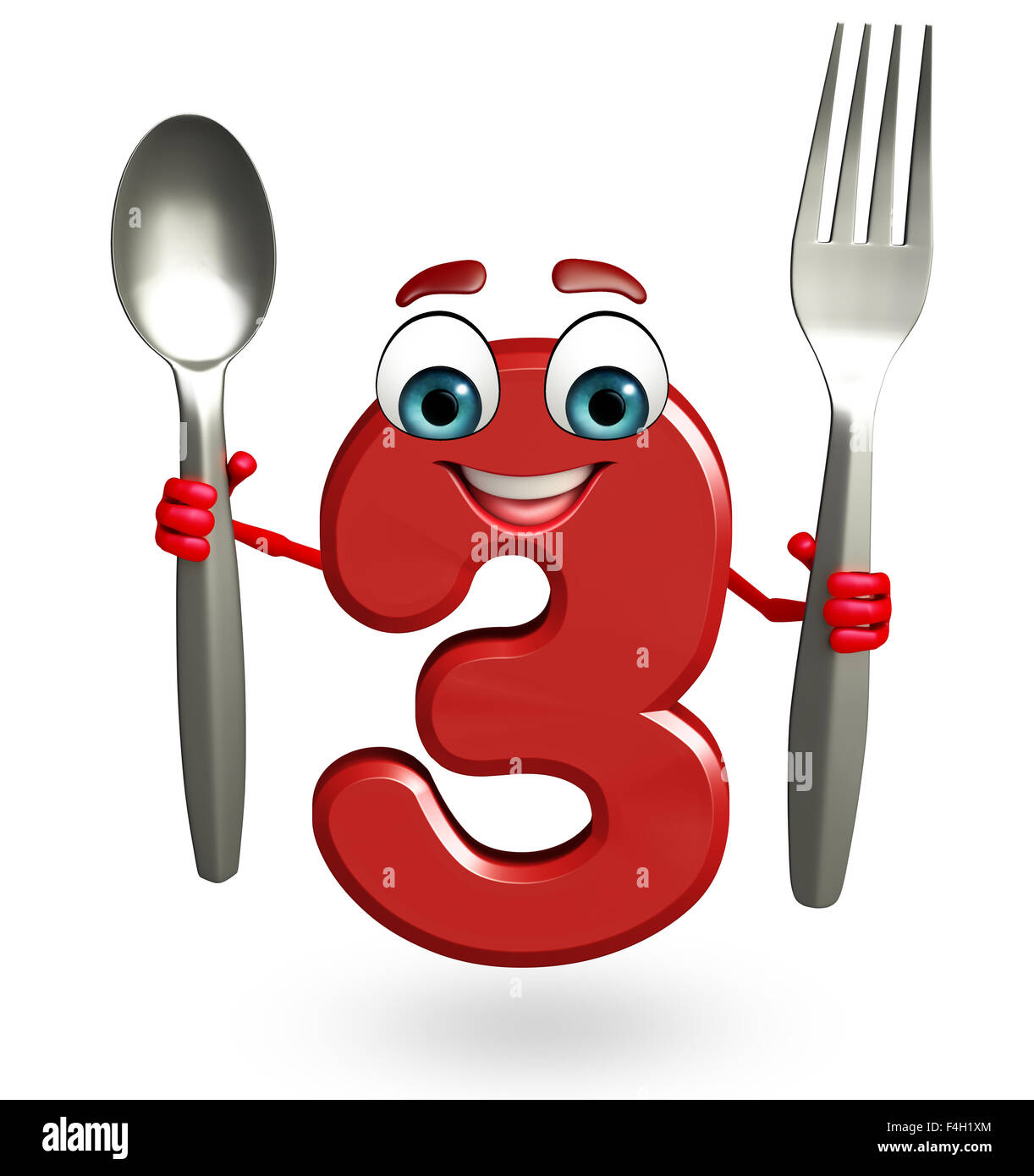 3d rendered illustration of cartoon character of three digit with spoon ...