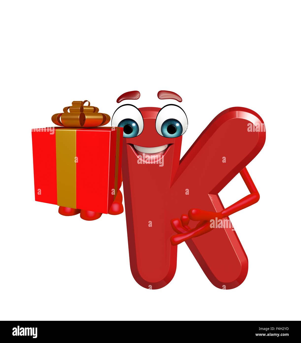 3d rendered illustration of alphabet K Cartoon Character with gift box ...