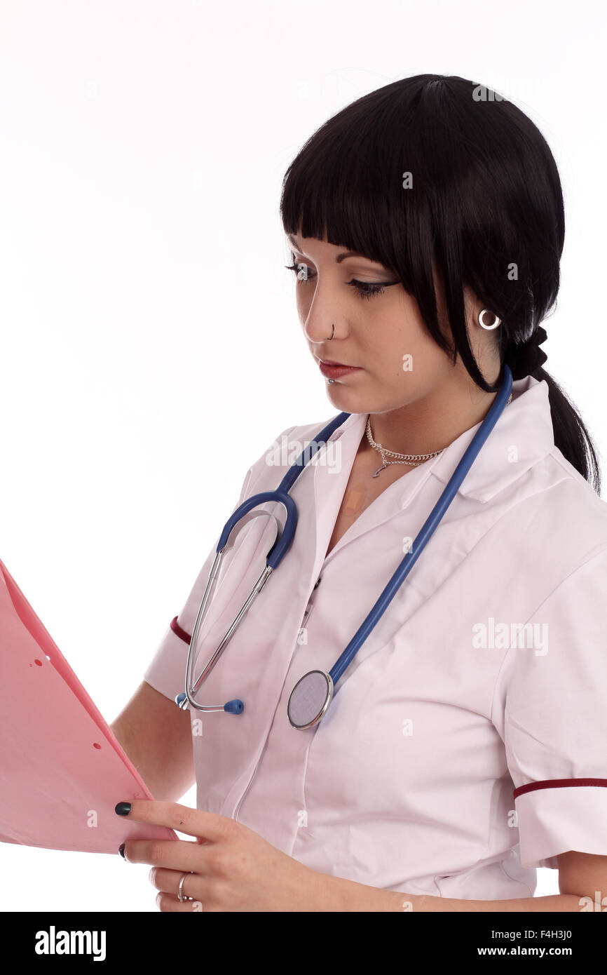 Modern nurse with notes and stethoscope Stock Photo - Alamy
