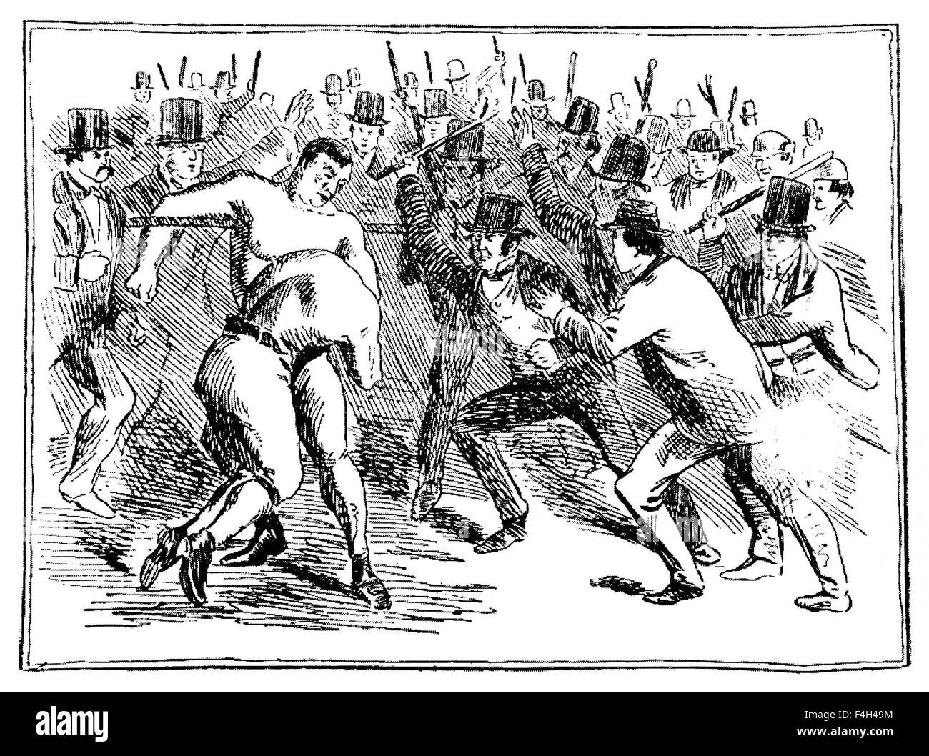 Vintage newspaper illustration depicting the famous 1860 bare-knuckle ...