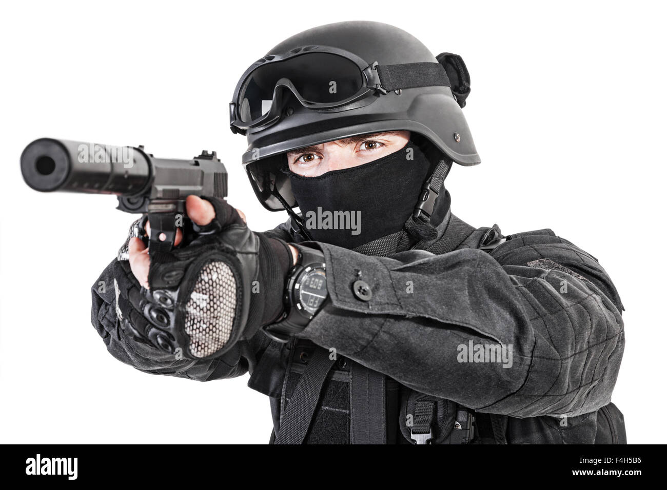 SWAT police officer with pistol Stock Photo - Alamy