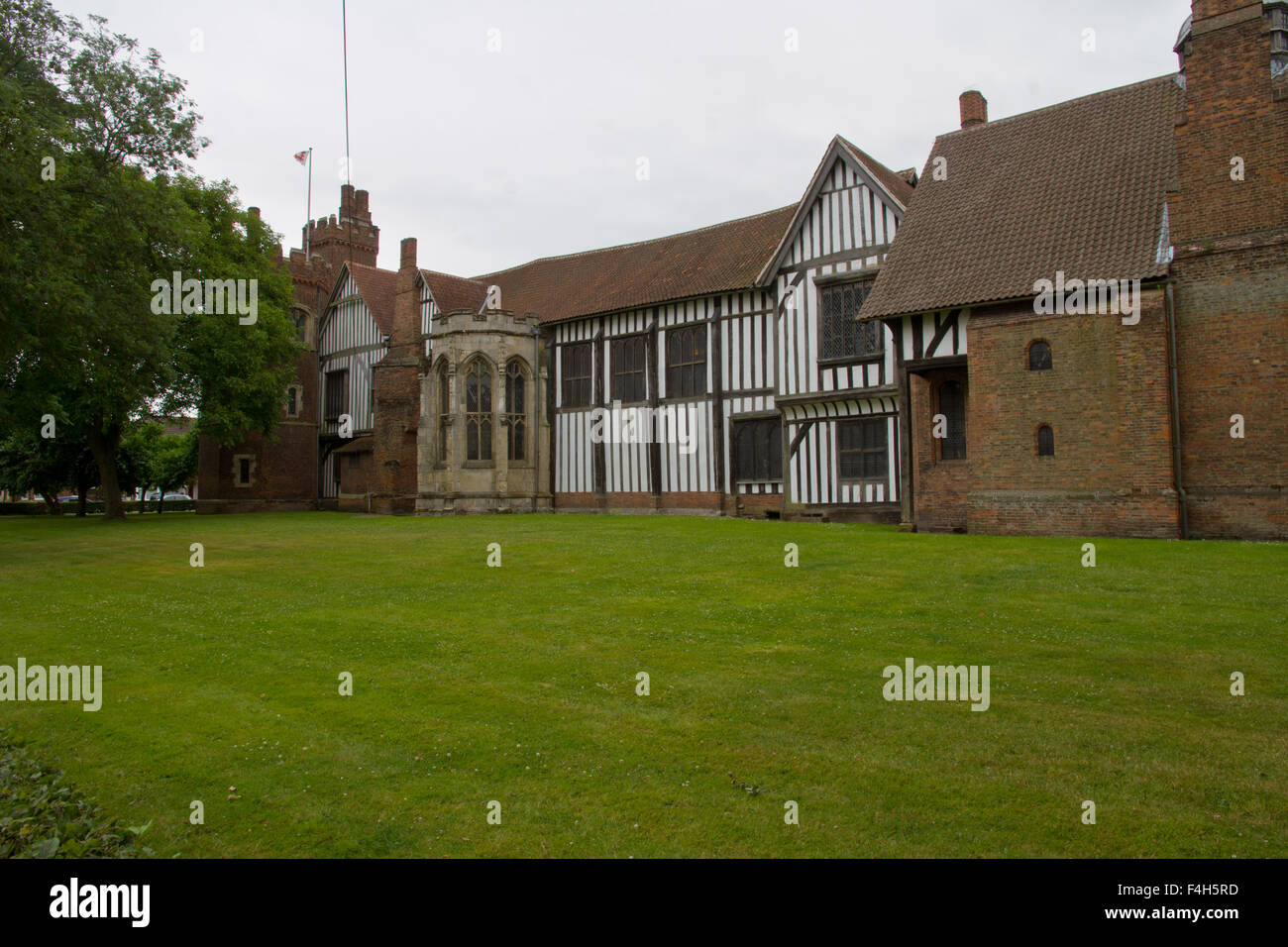 Rear aspect of Old Hall showing chapel Stock Photo - Alamy