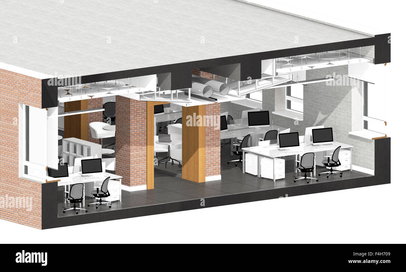 Cross section of the office space. Architectural visualization isolated ...