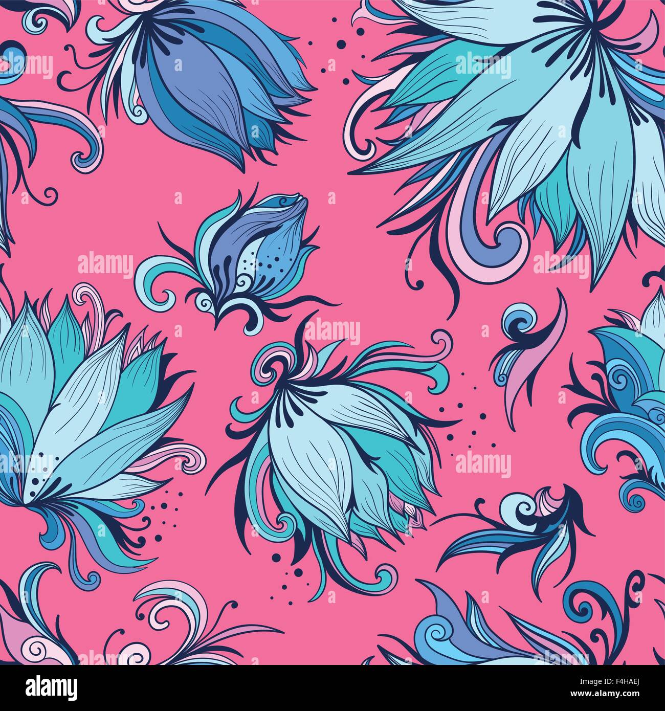 Seamless creative background with ornamental sketch lily shaped flowers ...