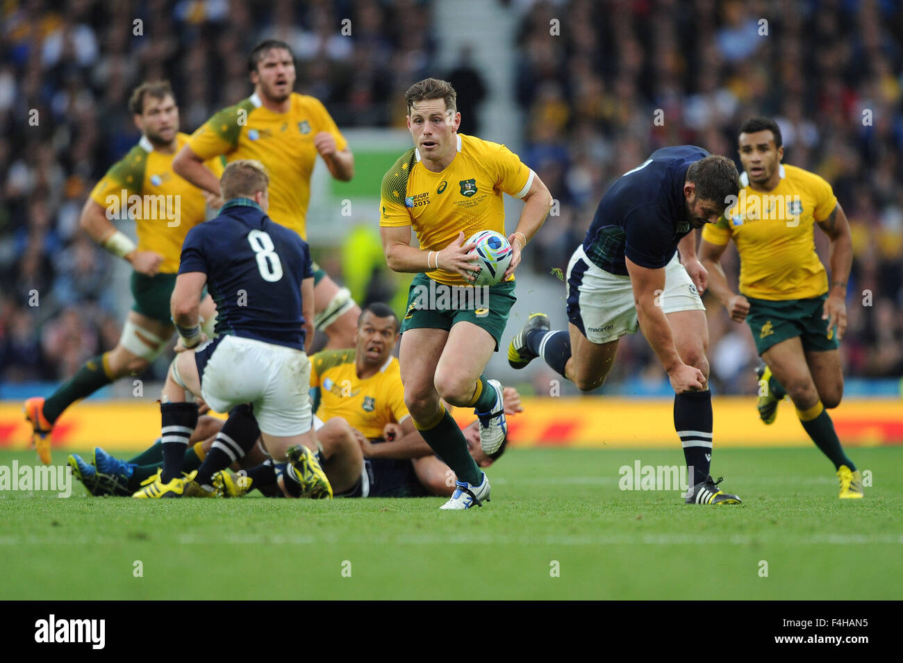 18 October 2015: Bernard Foley of Australia finds space in mid-field ...