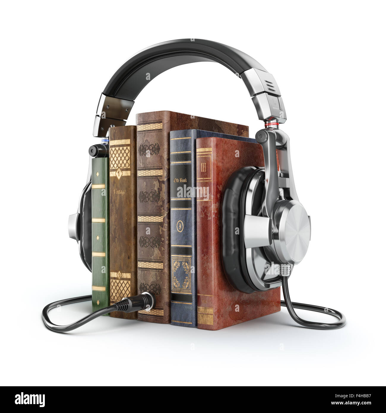 Audio books concept. Vintage books and headphones. 3d Stock Photo - Alamy