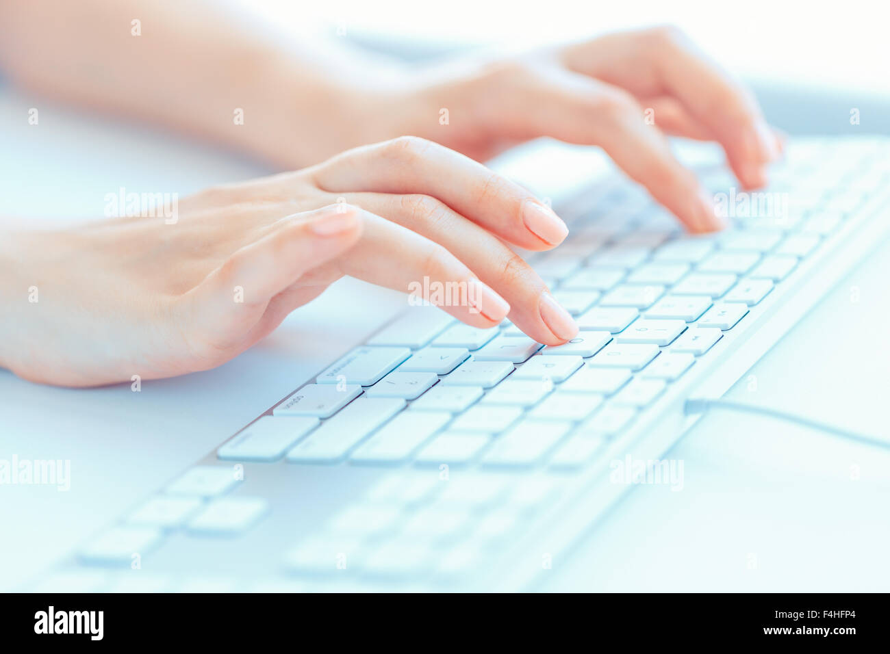 Female hands or woman office worker typing on the keyboard Stock Photo ...