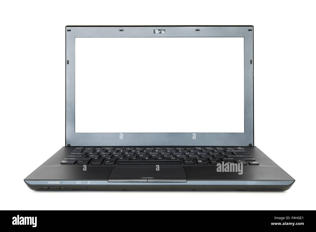 Modern laptop with blank screen isolated on white background with ...