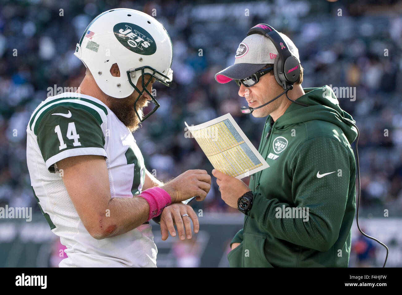East Rutherford, New Jersey. 18th Oct, 2015. New York Jets quarterback ...