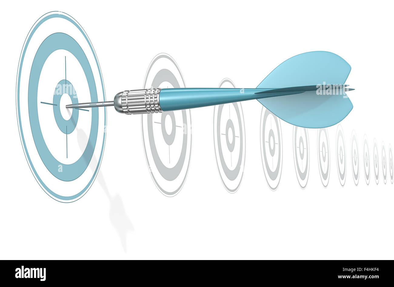 Dart Arrow hitting center of blue target. Horizontal row of gray ...