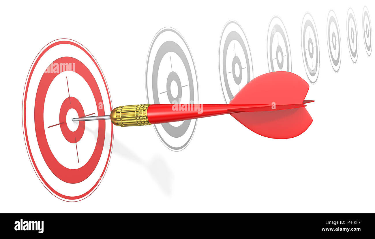 Red Dart Arrow hitting center of red target. Angle view Stock Photo - Alamy