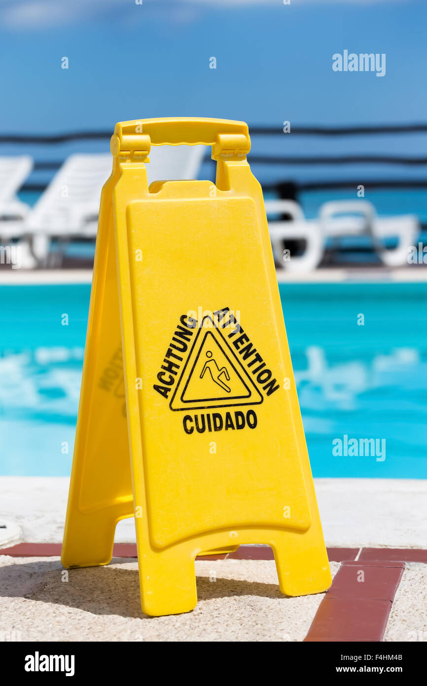 Caution Wet Floor Sign In Pool