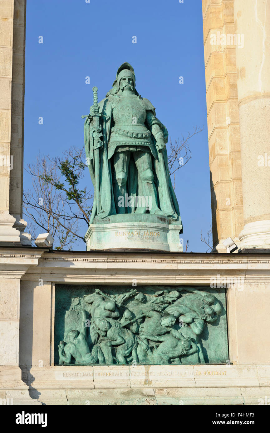 Statue of John Hunyadi in the Heroes Square, Budapest, Hungary Stock ...