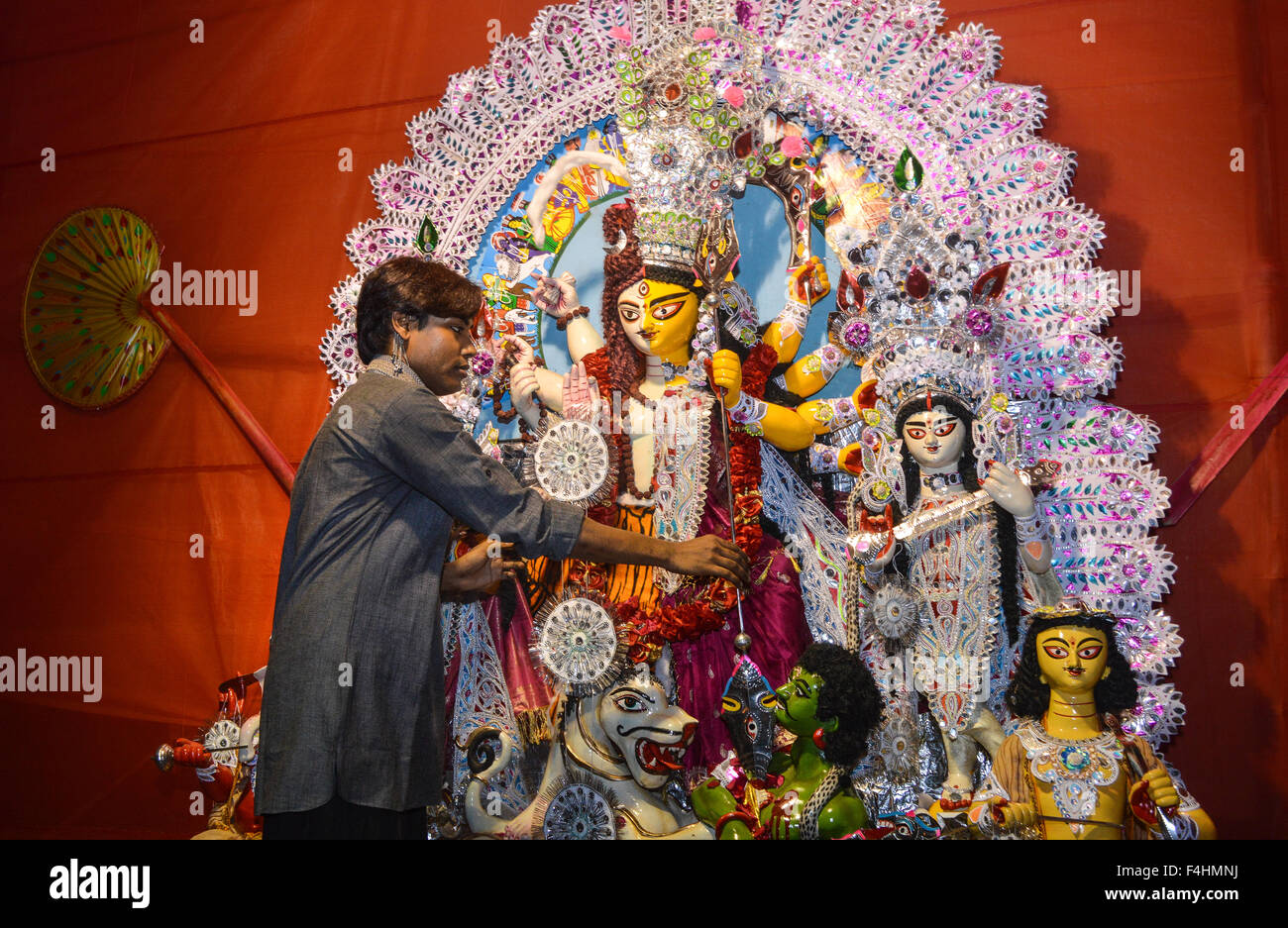 Kolkata, India. 18th Oct, 2015. A transgender worships the country's ...