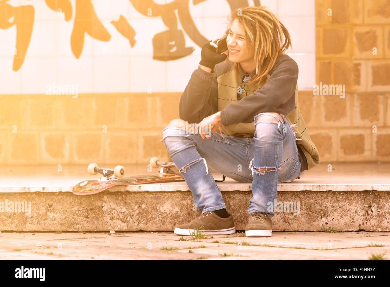 young guy in a Concept of new trends retro nostalgic filtered look ...