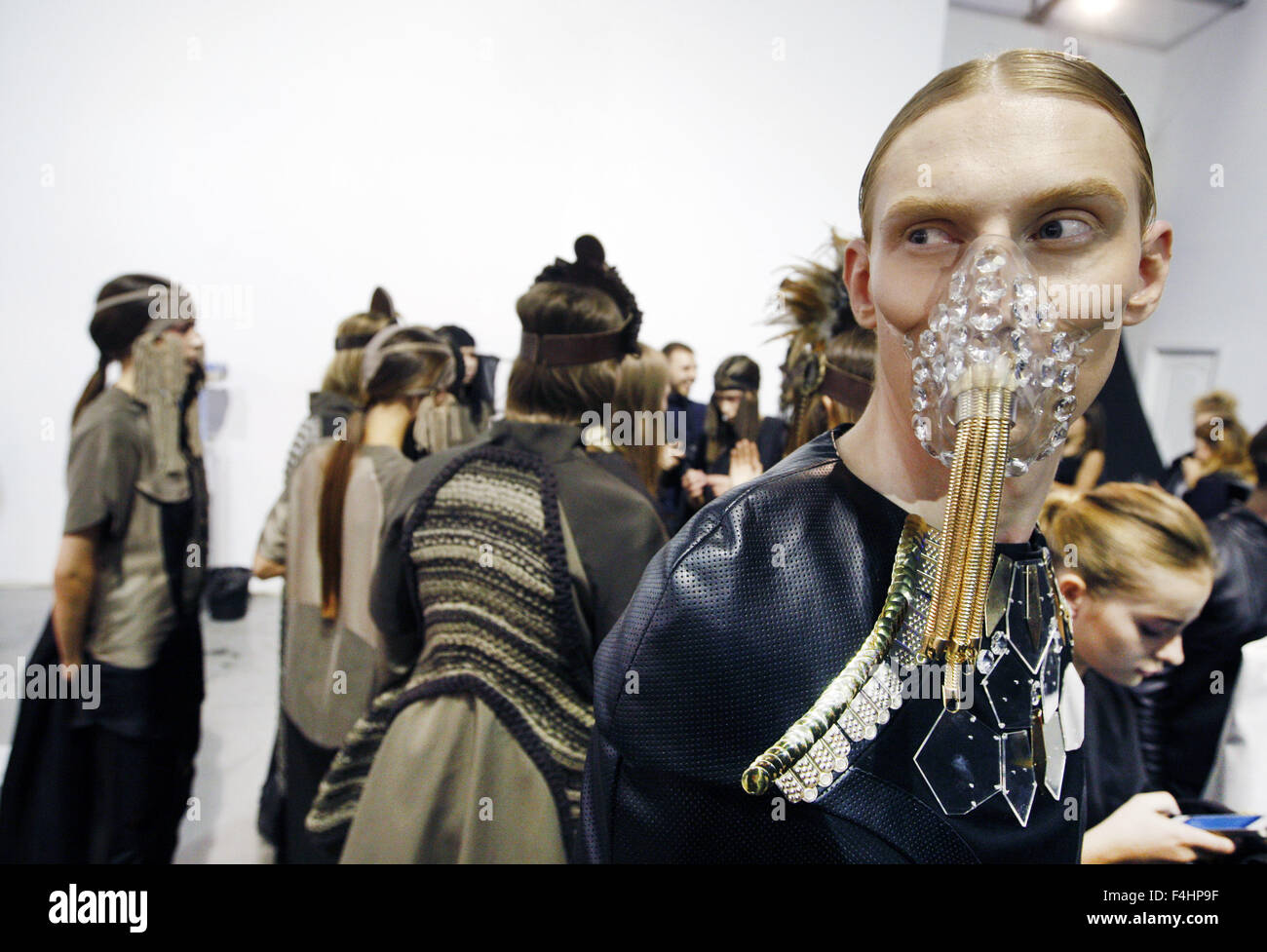 Kiev, Ukraine. 18th Oct, 2015. Models wait backstage during the ...