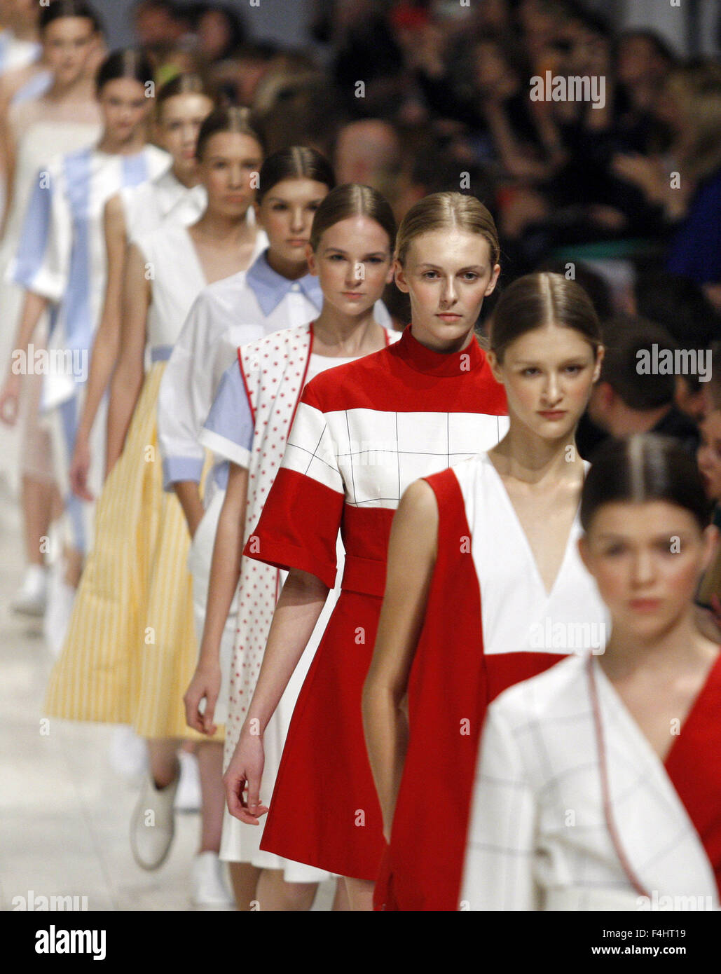 Kiev, Ukraine. 18th Oct, 2015. A model presents a creation by brand YAD ...