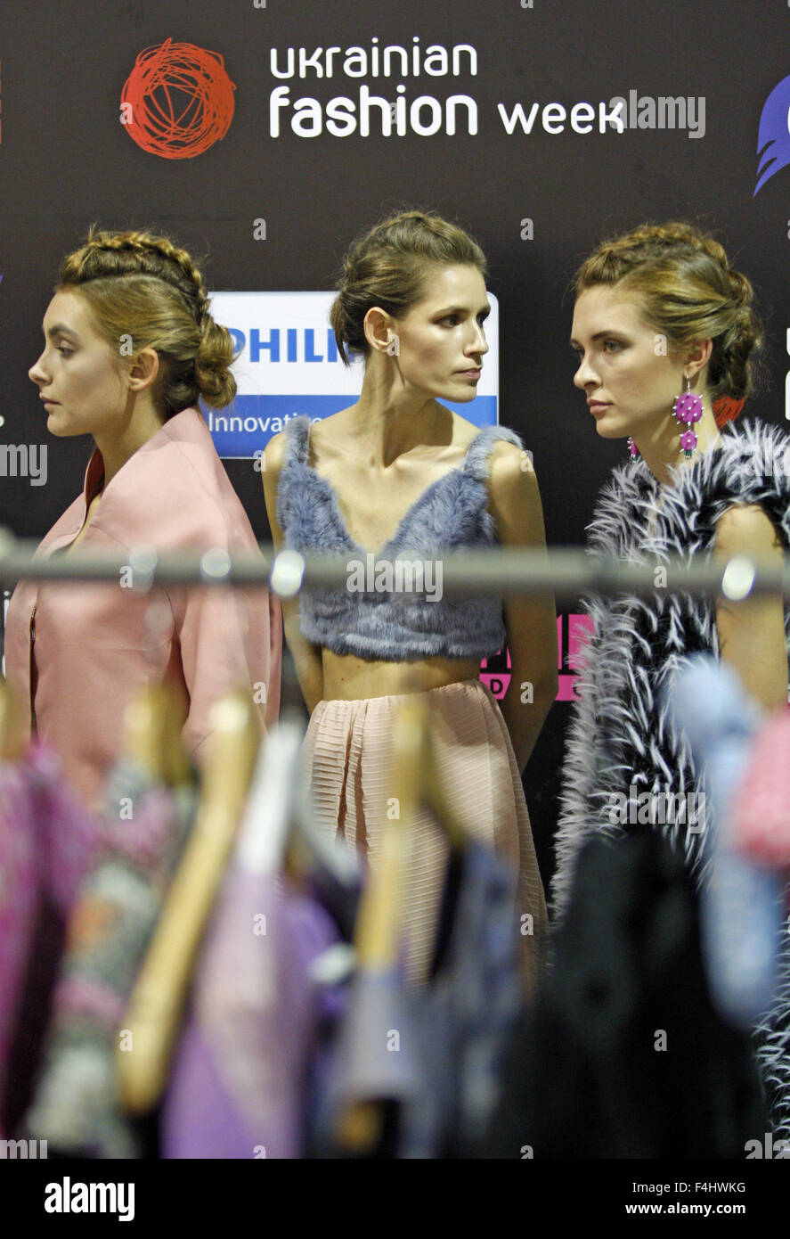Kiev, Ukraine. 18th Oct, 2015. Models wait backstage during the ...